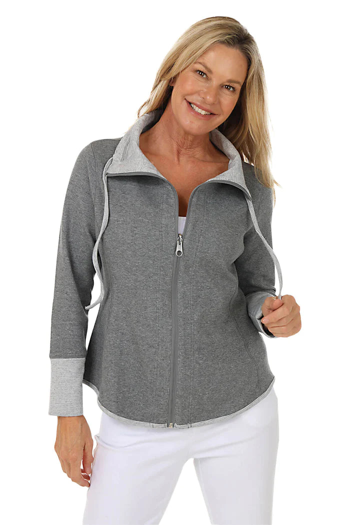Lulu B Reversible Bucket Neck Zip Front Striped Jacket - Gray – E & Co ...