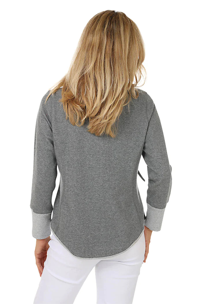 Lulu B Reversible Bucket Neck Zip Front Striped Jacket - Gray – E & Co ...