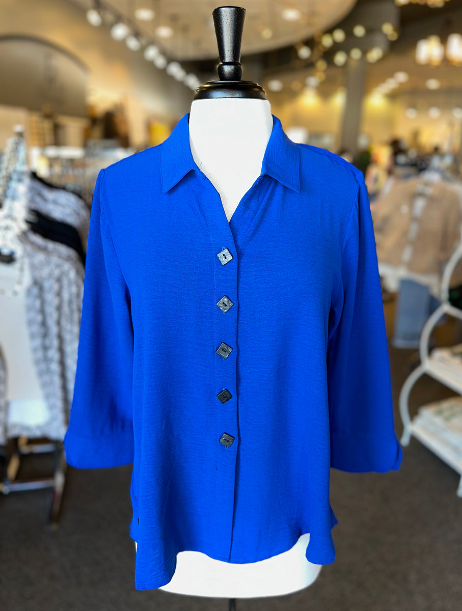 Collared Button Down Blouse with Square Buttons by Creation – E & Co ...